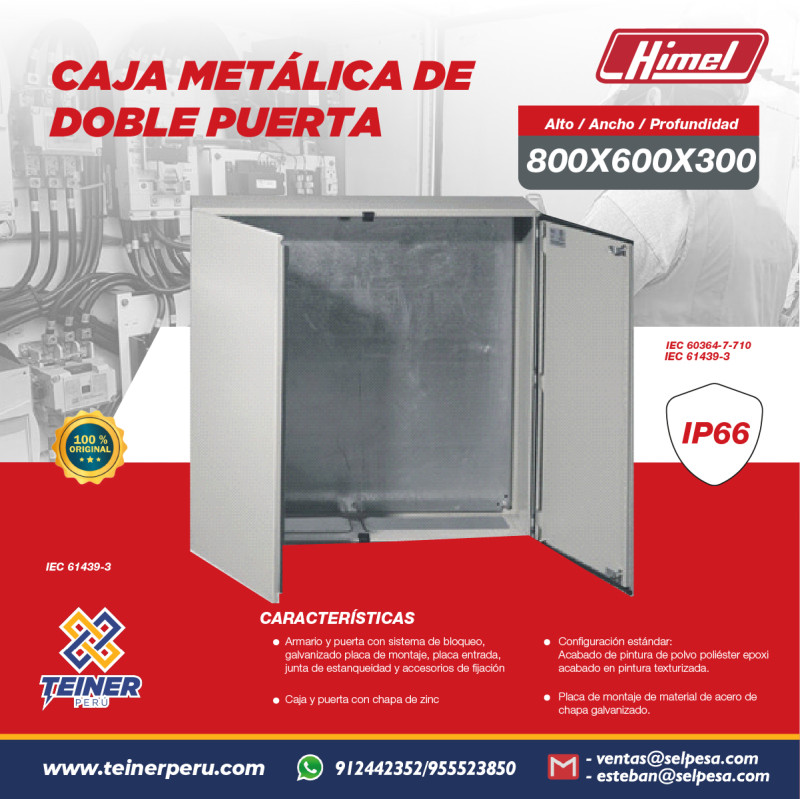 HIMEL - CAJA METÁLICA DE DOBLE PUERTA 800X600X300 IP66 - TEINER