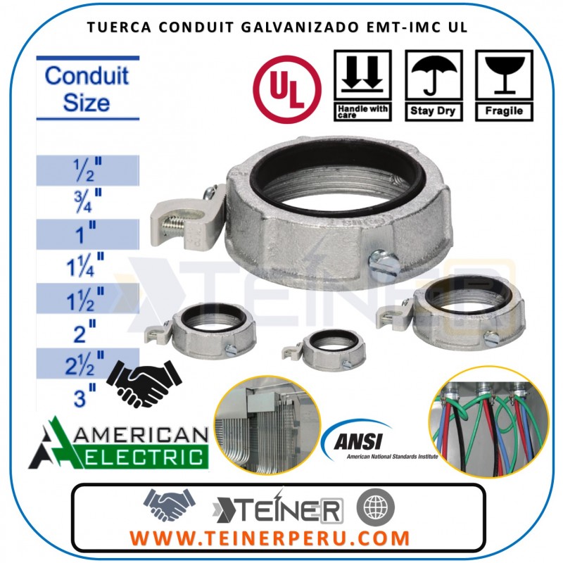 TUERCA BUSHING AISLADA CON LINEA TIERRA DE 3´´ ANSI UL AMERICAN ...